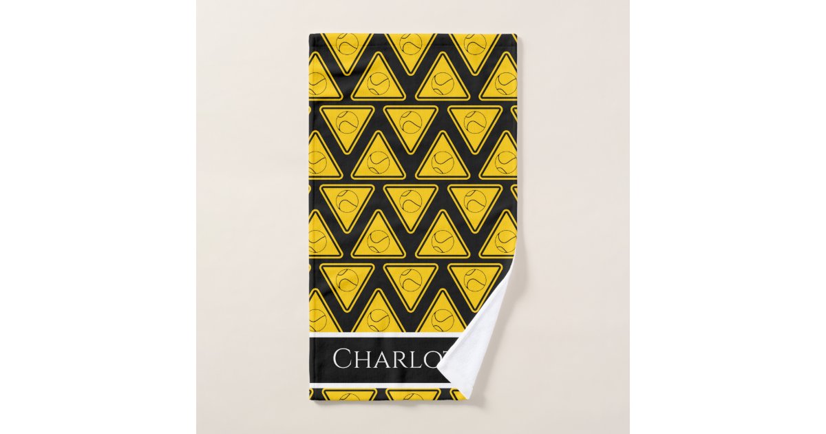 Yellow Tennis Ball Triangle Sign Personalized Cool Hand Towel | Zazzle