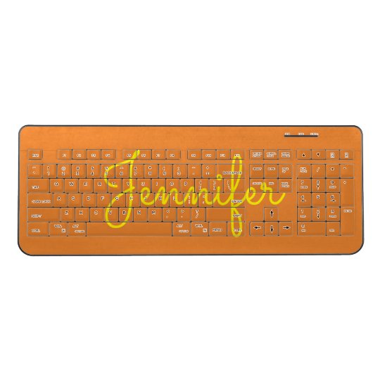Yellow Text Custom Name on Orange Background Wireless Keyboard | Zazzle.com
