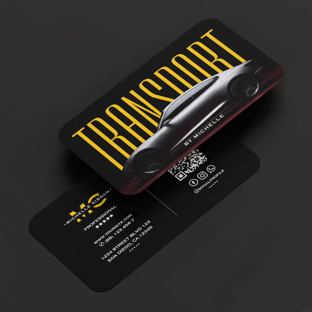 Yellow Transport Car Driver Auto care Modern Black Business Card | Zazzle