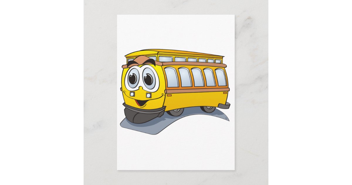 Yellow Trolley Cartoon Postcard | Zazzle