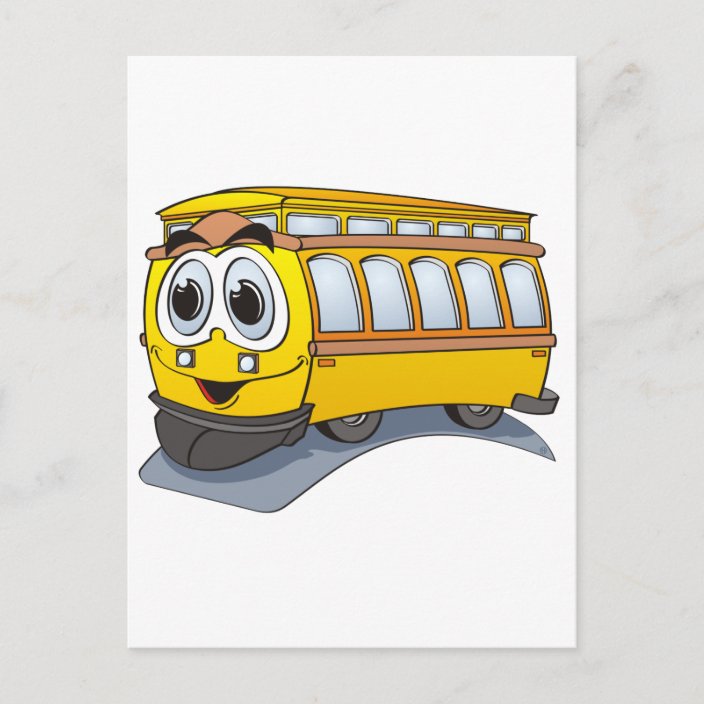 Yellow Trolley Cartoon Postcard | Zazzle.com
