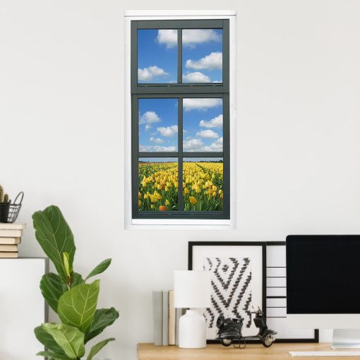 Yellow Tulips Blue Sky Spring Window View Poster | Zazzle