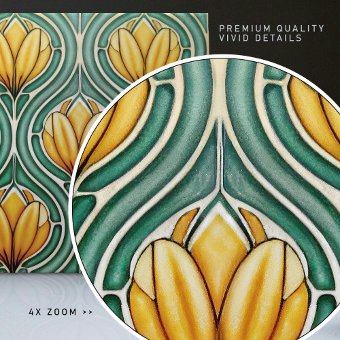 Yellow Tulips Symmetric Pattern Art Nouveau Ceramic Tile | Zazzle