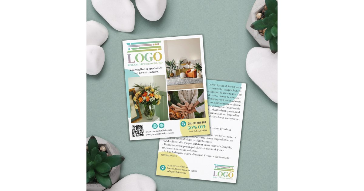 Yellow Turquoise Circles Logo Photos Promotional Flyer | Zazzle