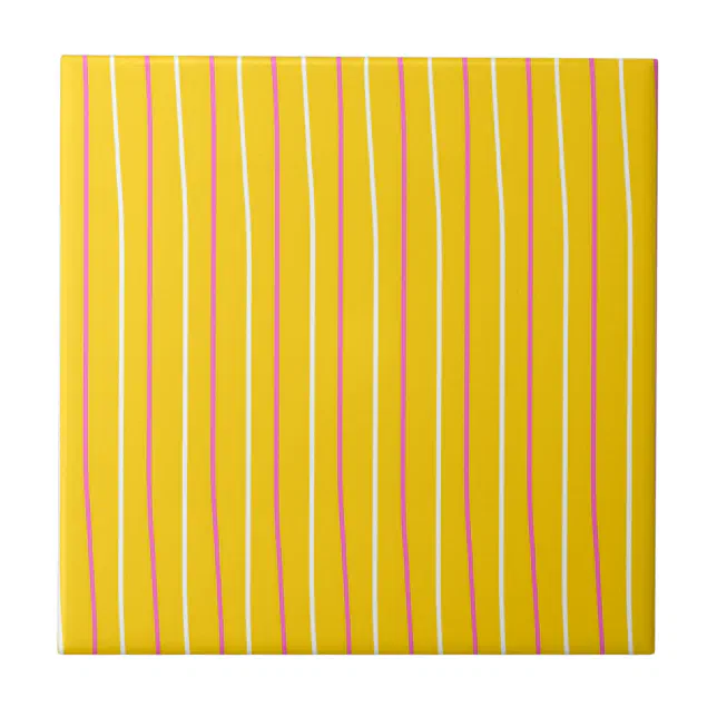 Yellow Vertical Stripe Pattern Ceramic Tile | Zazzle