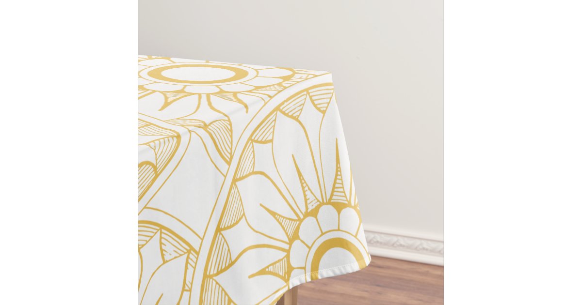 Yellow Vintage Floral Medallion Pattern Tablecloth | Zazzle