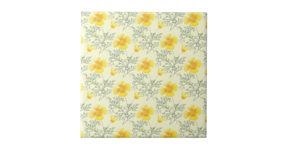 Yellow Vintage Floral Pattern Ceramic Tile | Zazzle