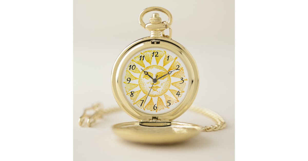 Yellow Vintage Sun Pocket Watch | Zazzle