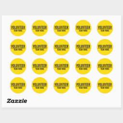 Yellow Volunteer Badge with Custom Team Name Classic Round Sticker | Zazzle