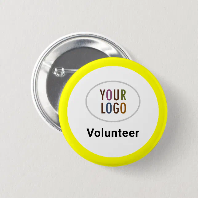 Yellow Volunteer Staff Button Badge Company Logo | Zazzle