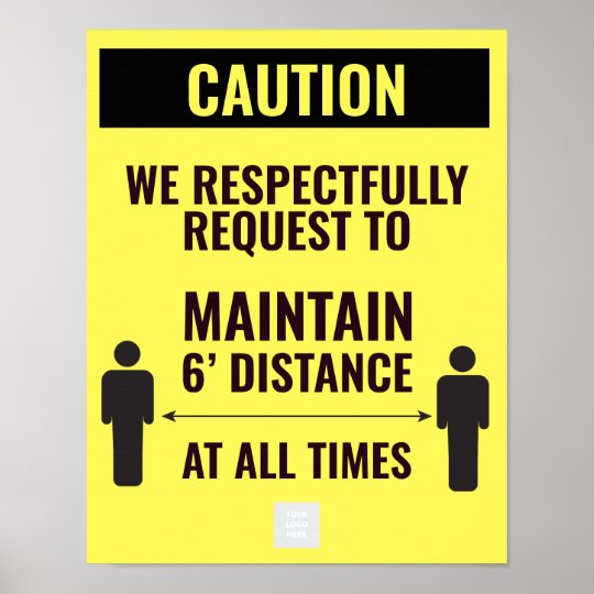 Yellow warning keep distance for companies poster | Zazzle.com