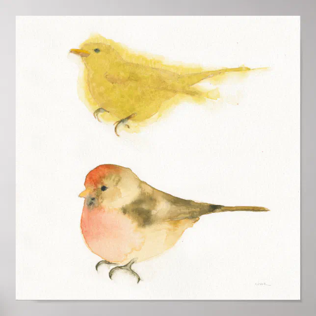 Yellow Watercolor Birds Poster | Zazzle
