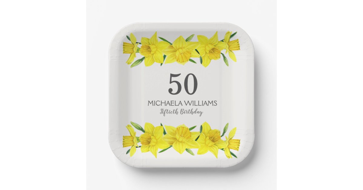 Yellow Watercolor Daffodil 50th Birthday Napkins Paper Plates | Zazzle