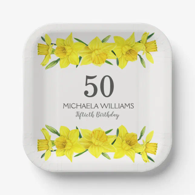 Yellow Watercolor Daffodil 50th Birthday Napkins Paper Plates | Zazzle