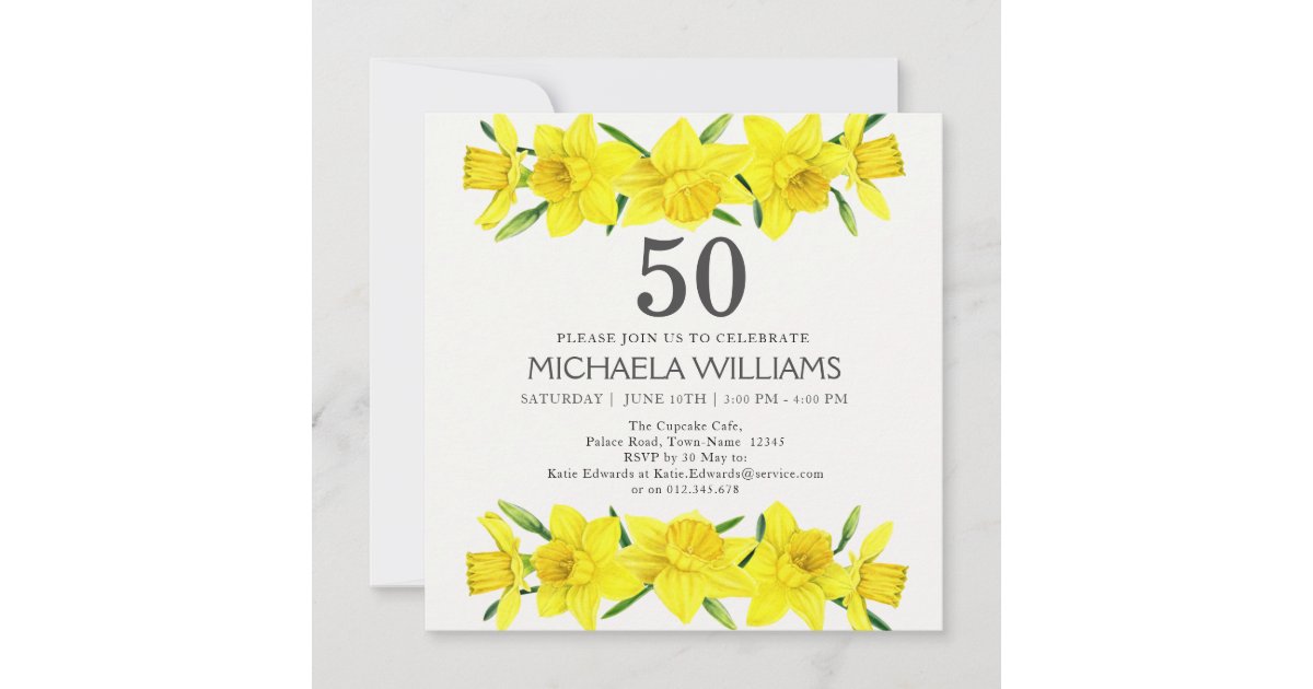 Yellow Watercolor Daffodil 50th Birthday Party Invitation | Zazzle