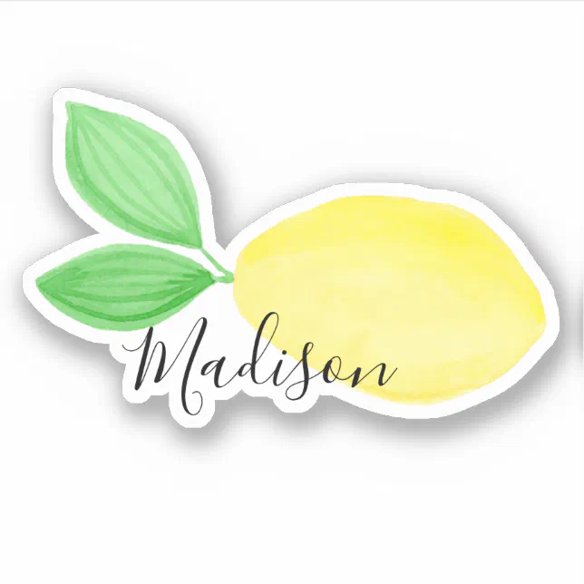 Yellow Watercolor Lemon Name Sticker | Zazzle