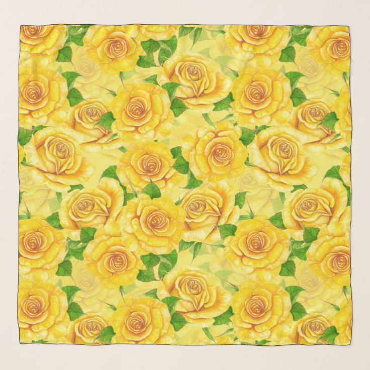 Yellow watercolor roses pattern scarf | Zazzle