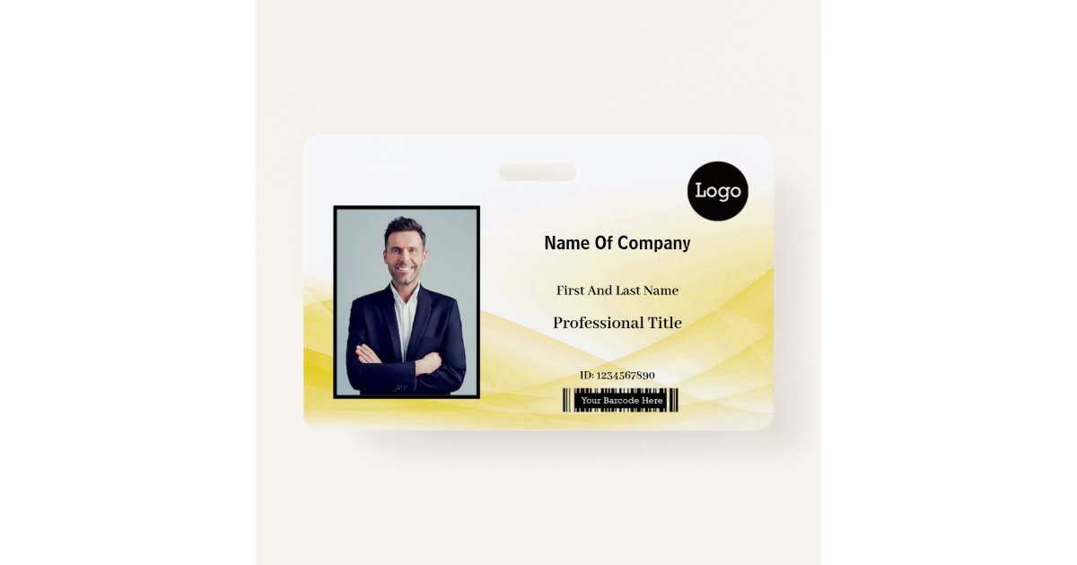 Yellow Wave Design Photo Identification ID Badge | Zazzle