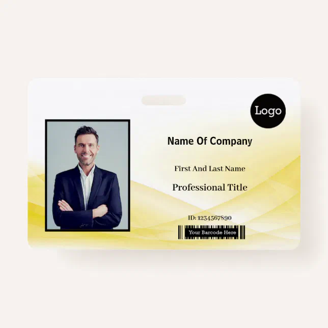 Yellow Wave Design Photo Identification ID Badge | Zazzle