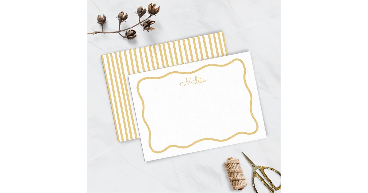 Yellow Wavy Border Personalized Note Card | Zazzle
