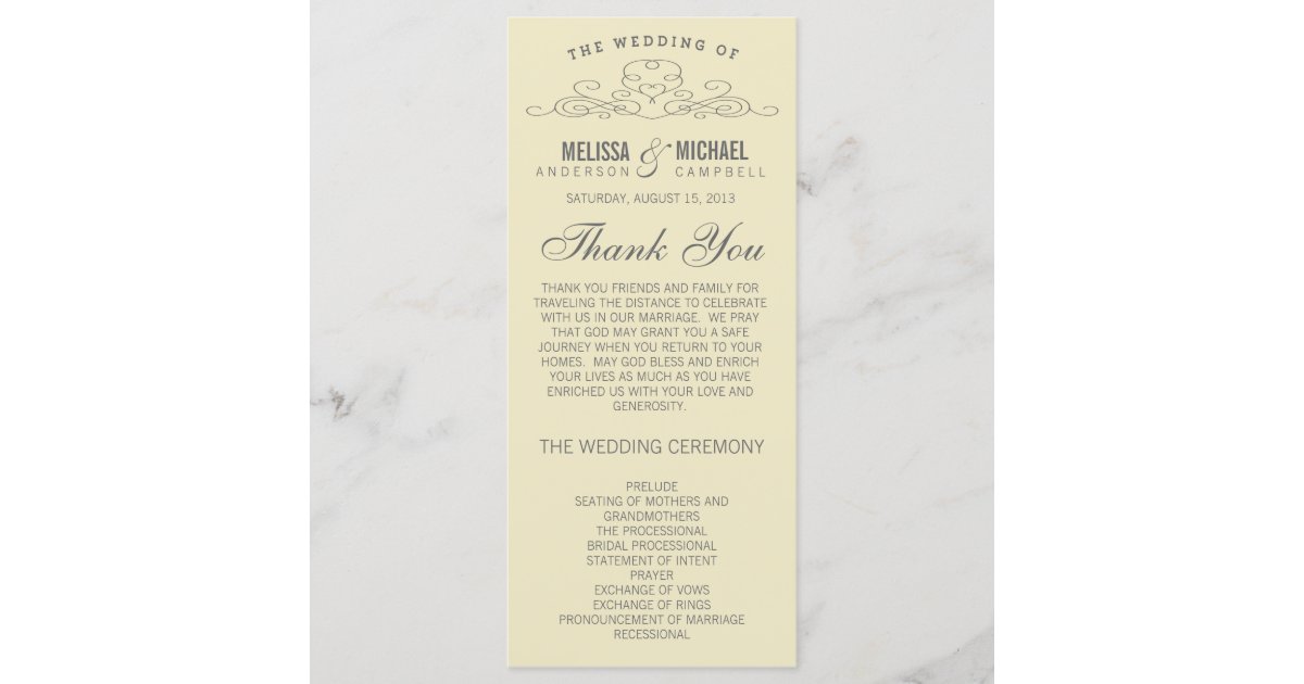 YELLOW WEDDING PROGRAM | VINTAGE ELEGANCE | Zazzle
