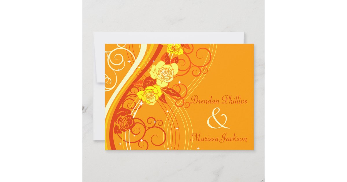 Yellow Wedding Roses Orange Invitation | Zazzle