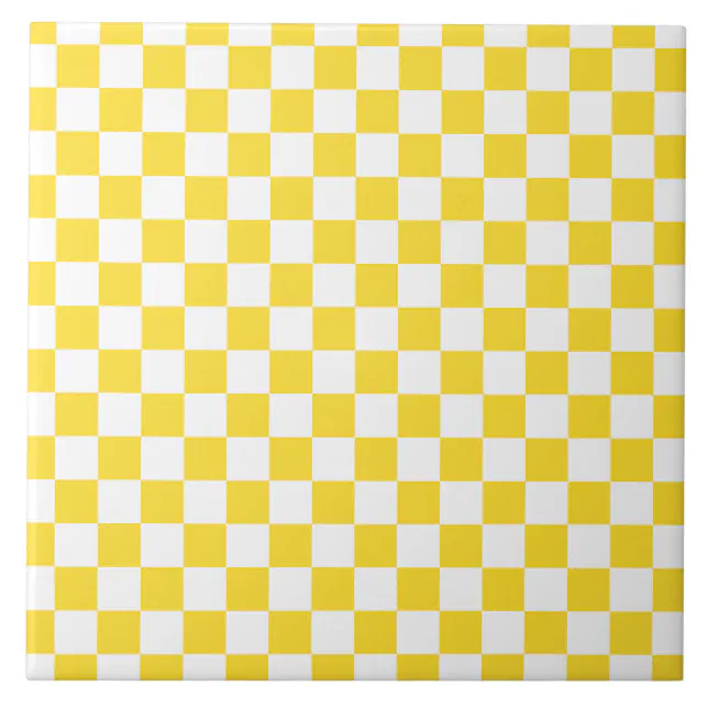 Yellow White Check Checkered Checkerboard Pattern Ceramic Tile | Zazzle