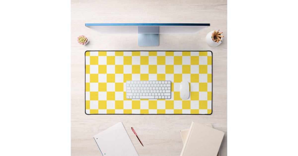 Yellow White Check Checkered Checkerboard Pattern Desk Mat | Zazzle