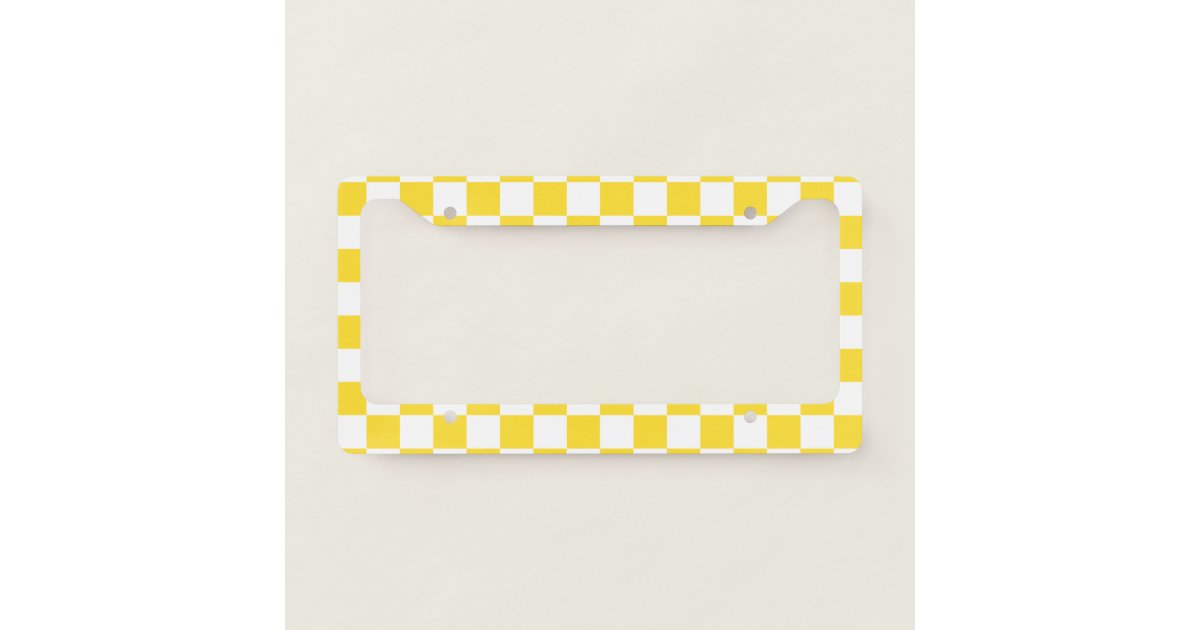 Yellow White Check Checkered Checkerboard Pattern License Plate Frame ...