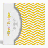 Yellow white chevron with frame recipe 3 ring binder | Zazzle