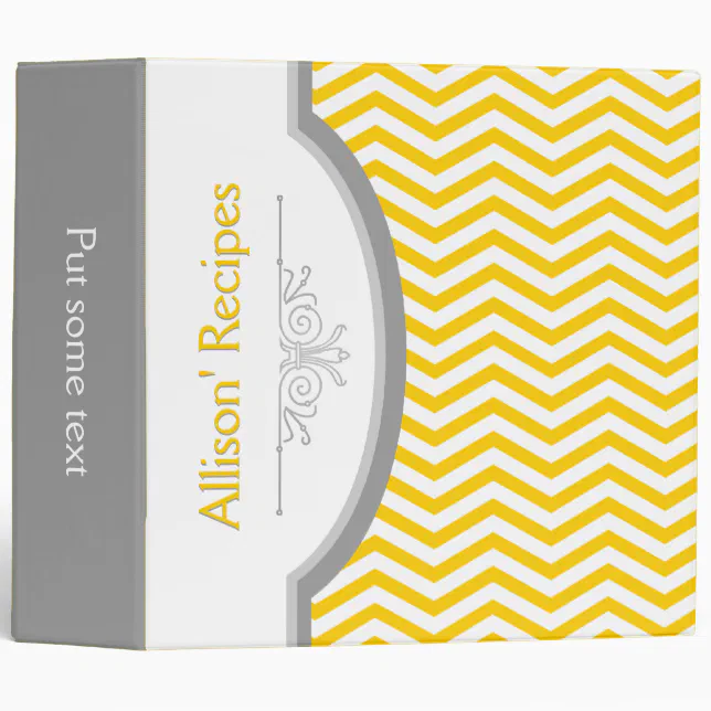 Yellow white chevron with frame recipe 3 ring binder | Zazzle
