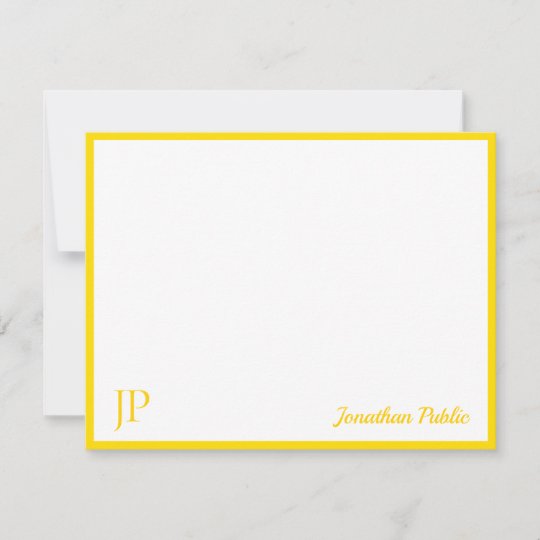 Yellow White Classic Handwritten Script Monogram Note Card | Zazzle.com