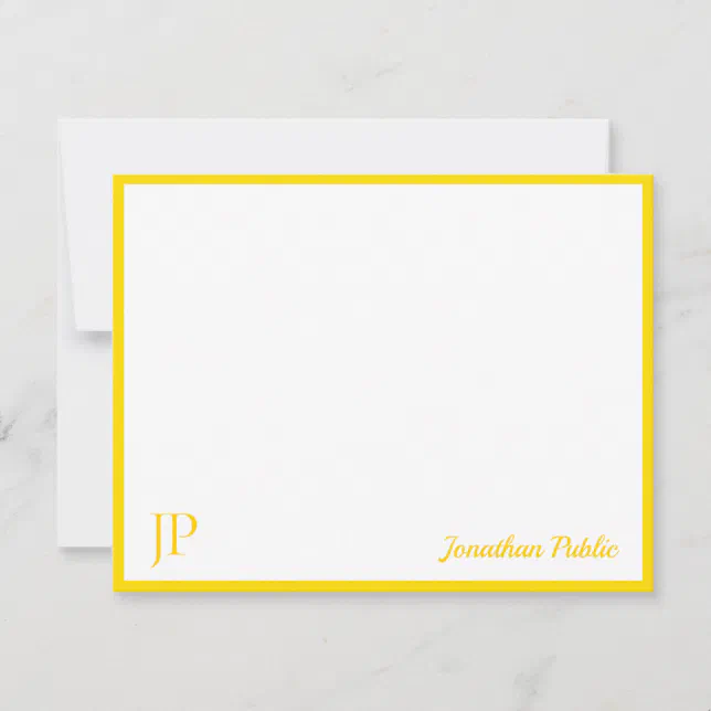 Yellow White Classic Handwritten Script Monogram Note Card | Zazzle