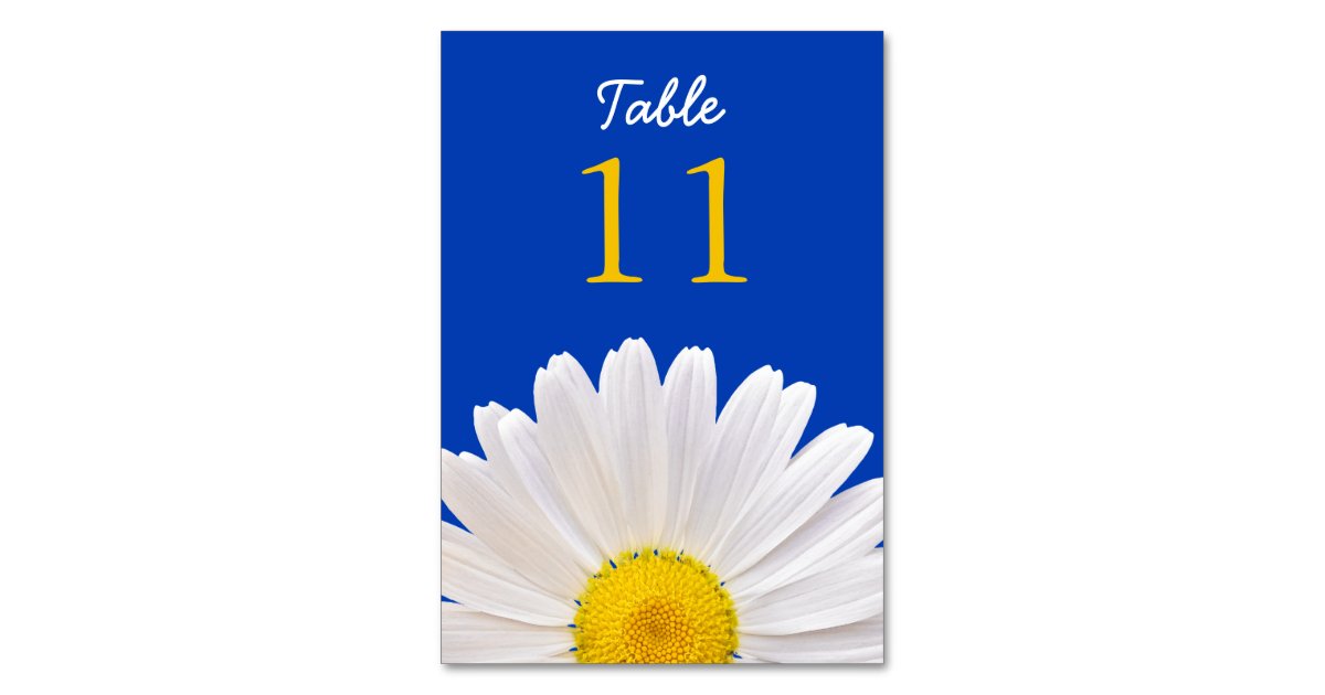 Yellow White Cobalt Shasta Daisy Flower Wedding Table Number | Zazzle