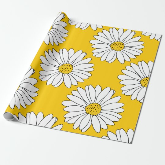 Yellow White Daisy Pattern 2 Wrapping Paper | Zazzle.com