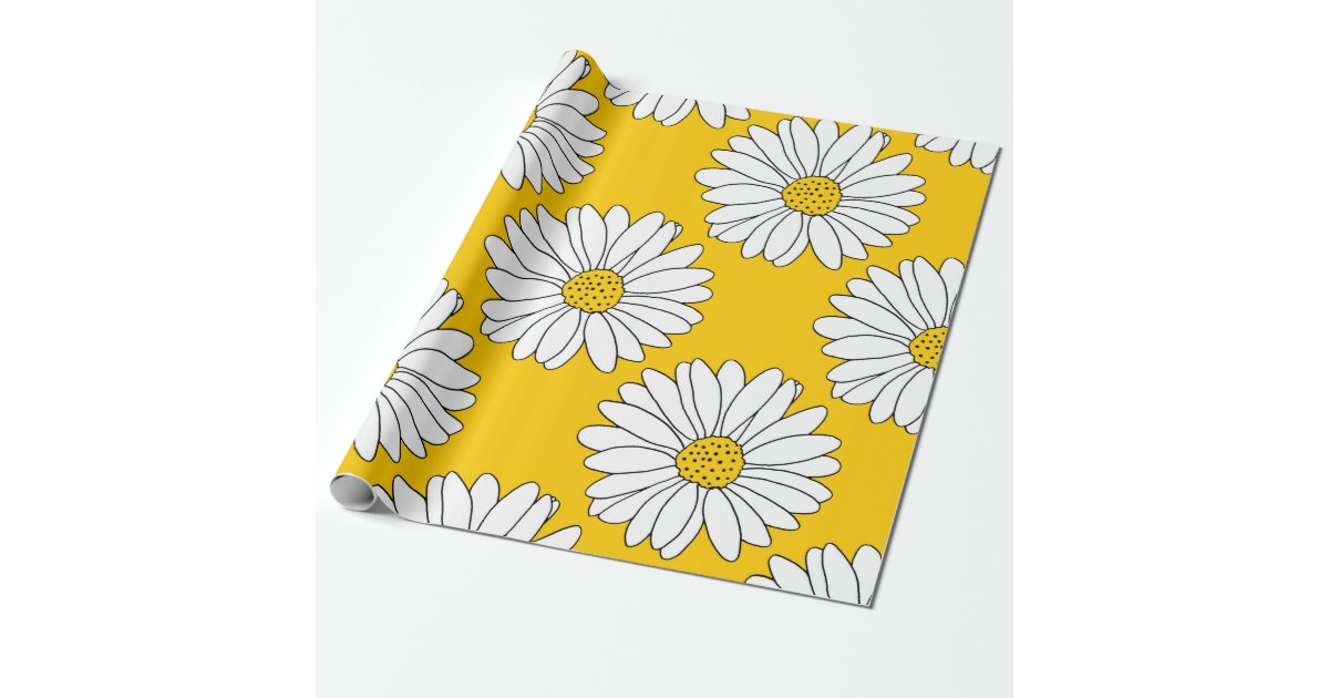 Yellow White Daisy Pattern 2 Wrapping Paper | Zazzle