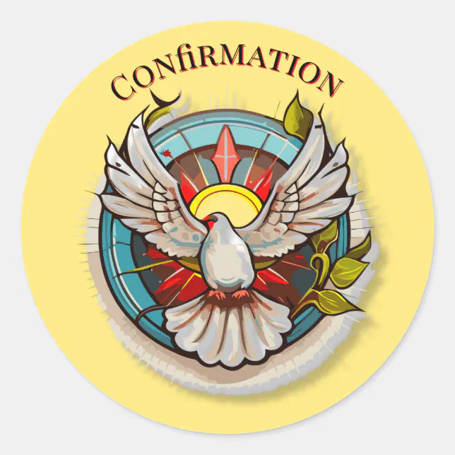 Yellow White Dove Religious Catholic Confirmation Classic Round Sticker ...