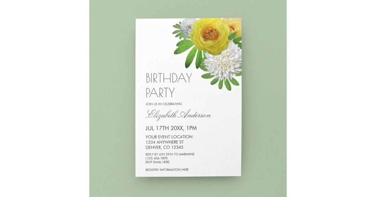Yellow & White Floral Birthday Party Invitation | Zazzle