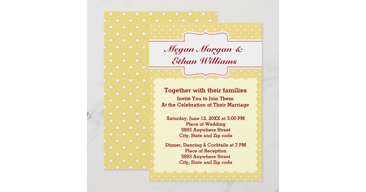 Yellow & White Polka Dots Wedding Invitation | Zazzle