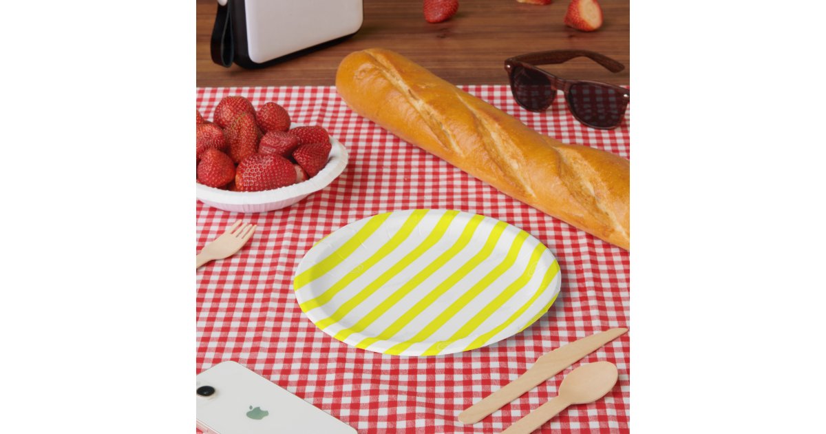 Yellow & White Stripe Paper Plates | Zazzle