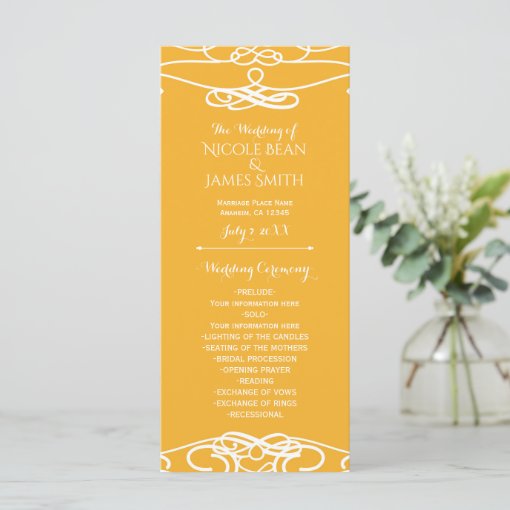 Yellow & White Vintage Elegant Wedding Program | Zazzle