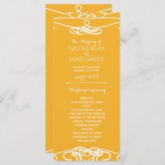 Yellow & White Vintage Elegant Wedding Program | Zazzle