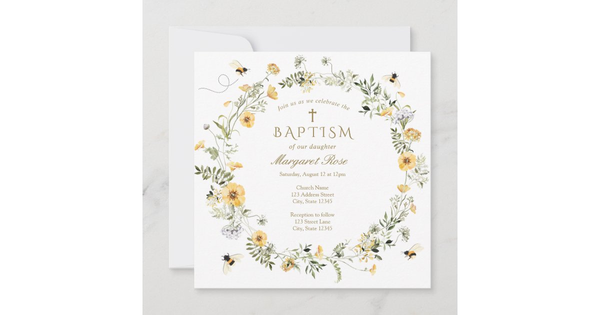 Yellow Wildflower Baptism Invitation | Zazzle