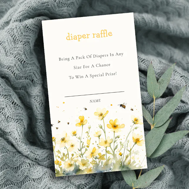 Yellow Wildflower Bee Diaper Raffle Baby Shower Enclosure Card | Zazzle