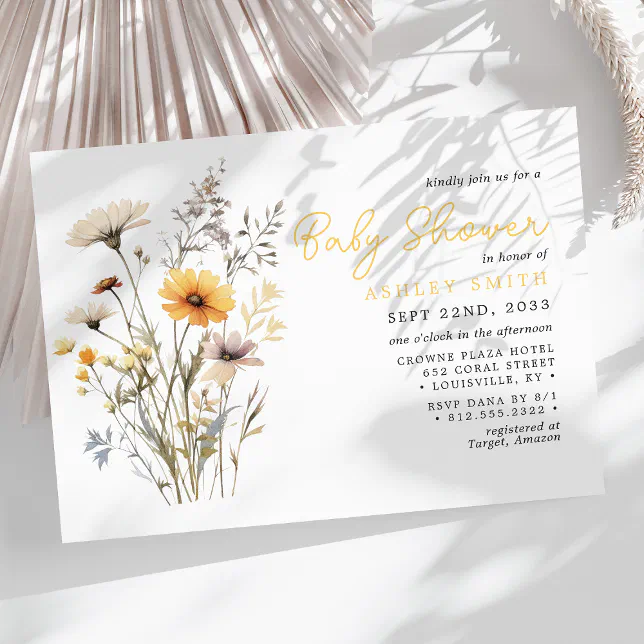 Yellow Wildflower Bouquet Boho Baby Shower Invitation | Zazzle