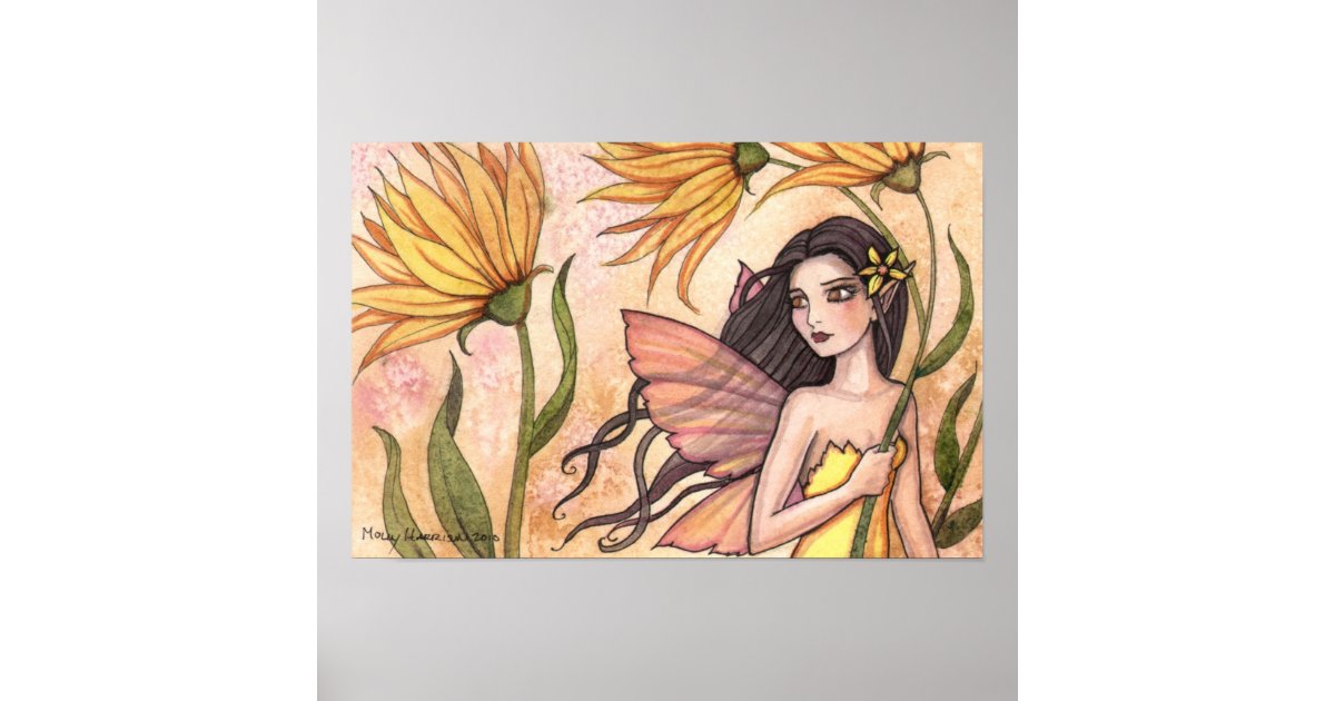 Yellow Wildflower Fairy Native American Poster | Zazzle