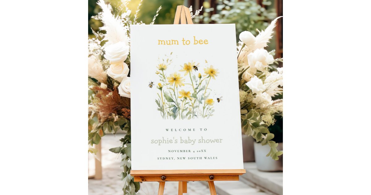 Yellow Wildflower Mum To Bee Baby Shower Welcome Foam Board | Zazzle