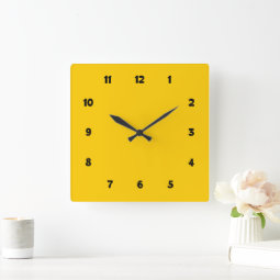 Yellow with Numbers Square Wall Clock | Zazzle