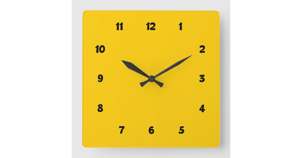 Yellow with Numbers Square Wall Clock | Zazzle