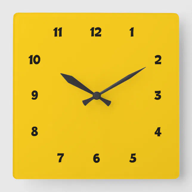Yellow with Numbers Square Wall Clock | Zazzle